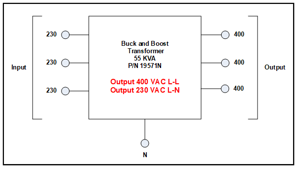 THREE PHASE BUCK BOOST TRANSFORMER, 55 KVA, P/N 19571N - L/C Magnetics THREE PHASE BUCK BOOST TRANSFORMER, 55 KVA, P/N 19571N - L/C Magnetics