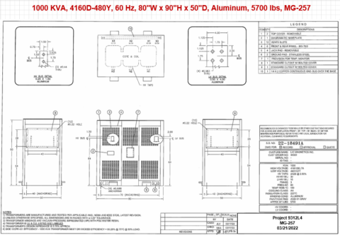 DRY TYPE SUBSTATION TRANSFORMER, 1000 KVA, PRIMARY 4160 VAC DELTA ...